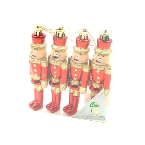 SET 4 SOLDATEI DECOR GLITTER ROSU