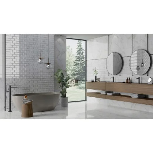 Faianta 30 x 60 cm, Lorinzo Brick, aspect marmura, alb, lucios