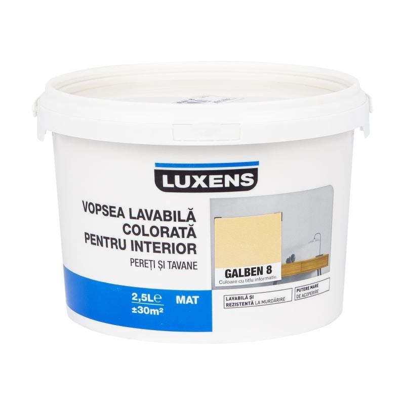 Vopsea lavabila colorata Luxens, de interior, 2.5 L, galben 8, aspect mat
