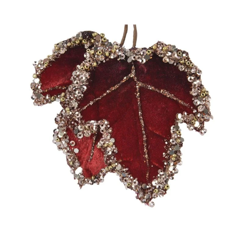 Decoratiune Craciun pentru brad, model frunze cu sclipici, 8 x 7 cm ...