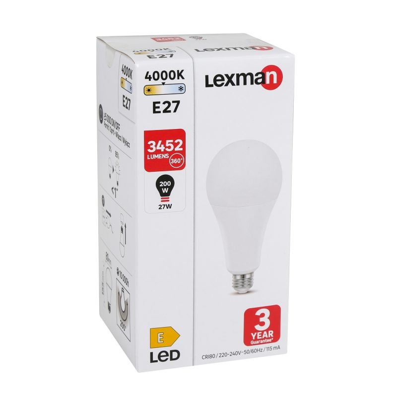 Bec LED Lexman, E27, A80, alb neutru, 4000k, 27 W, 3452 lm