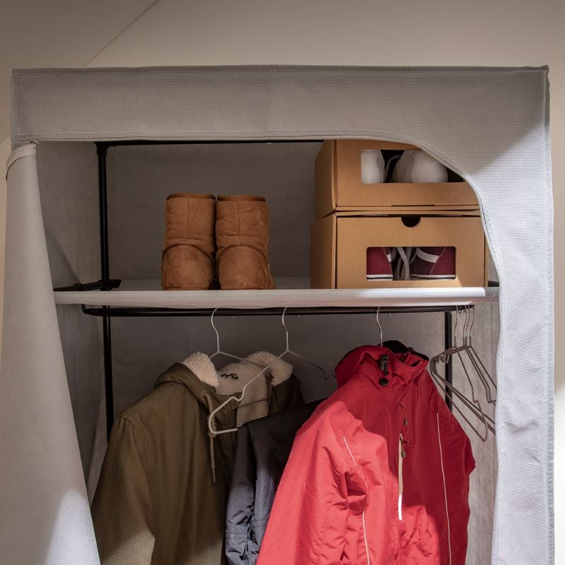 Dulap haine din panza, 75 x 45 x 160 cm, gri