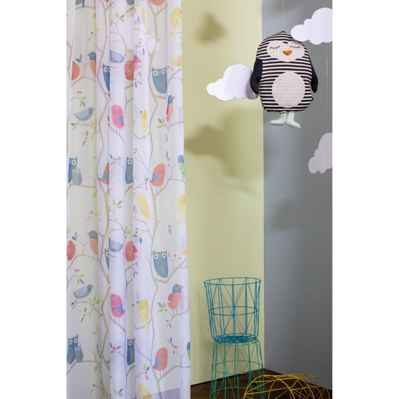 Perdea copii 300 x 245 cm Owl, model bufnite, cu rejansa, multicolor