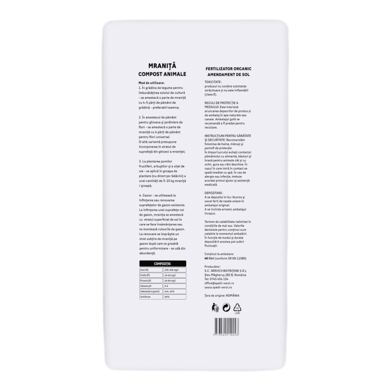 Ingrasamant universal, mranita compost animale, granulat, 40 L