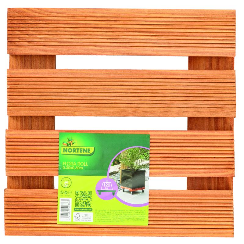 Suport cu roti pentru ghiveci, lemn, 30 x 30 cm, max 120 kg