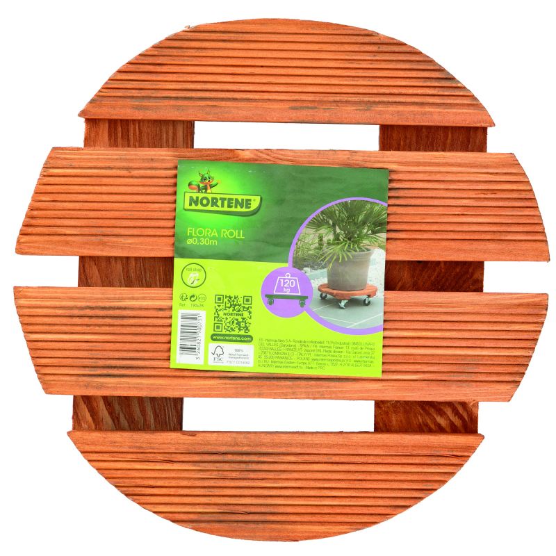 Suport cu roti pentru ghiveci, rotund, lemn, Ø 30 cm, max 120 kg