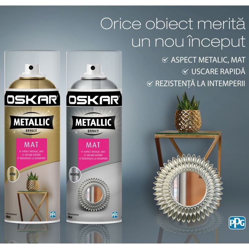 Vopsea spray Oskar Metallic Effect, auriu, mat, 400 ml