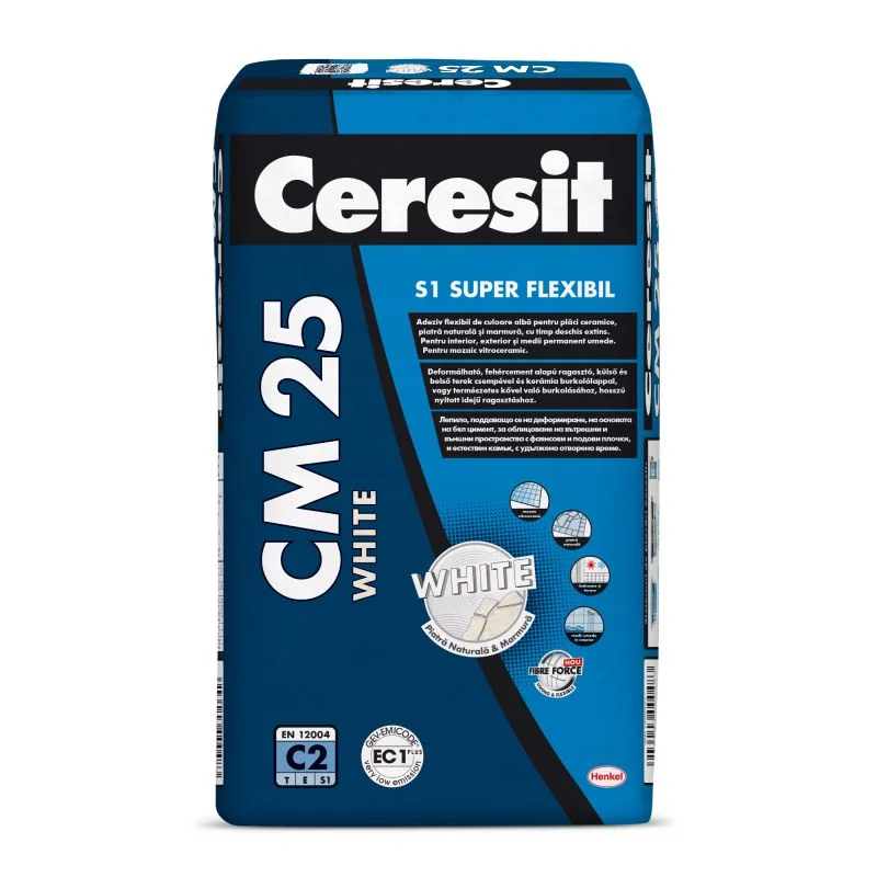 Adeziv super flexibil pentru placari ceramice, interior/exterior, Ceresit CM25, alb, 25 kg