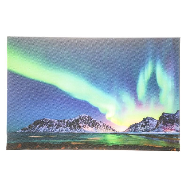 Tablou canvas cu LED, peisaj aurora boreala, cu 10 LED-uri, 58 x 38 cm ...