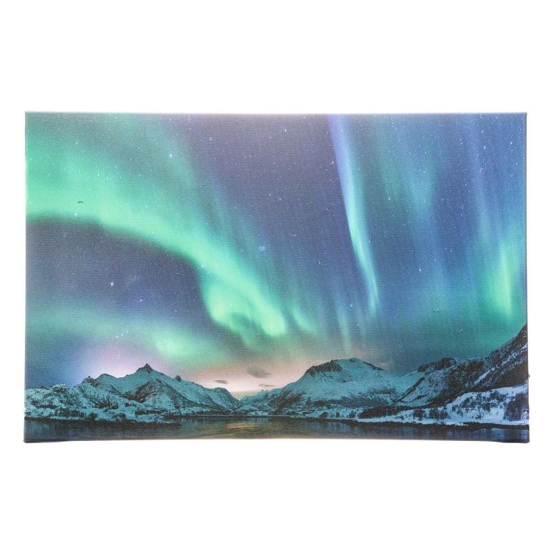 Tablou canvas cu LED, peisaj aurora boreala, cu 10 LED-uri, 58 x 38 cm ...