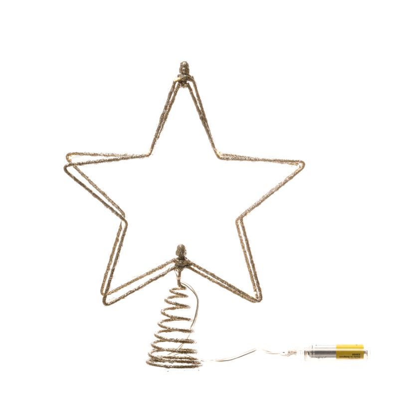 Varf de brad, model stea aurie, cu 20 LED-uri, inaltime 25 cm, lumina ...