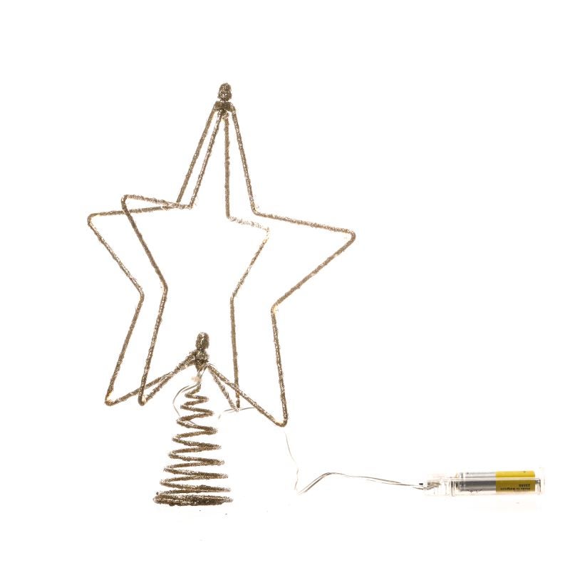 Varf de brad, model stea aurie, cu 20 LED-uri, inaltime 25 cm, lumina ...