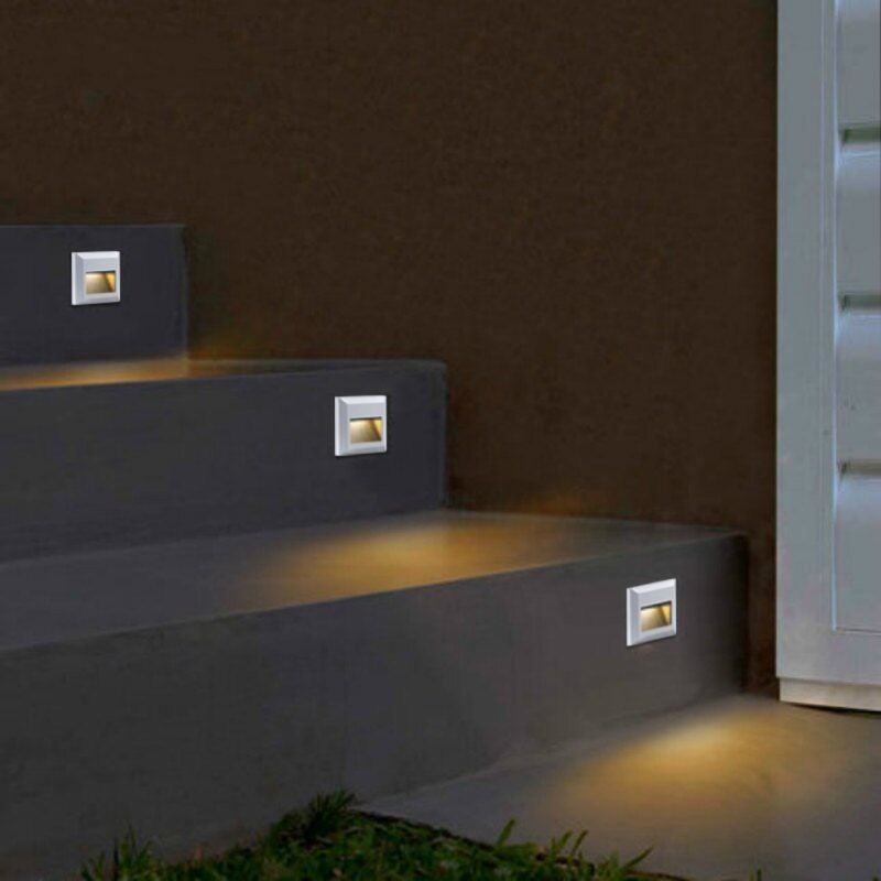 Spot LED incastrat pentru scara, 2 W, lumina calda, IP65, patrat, alb