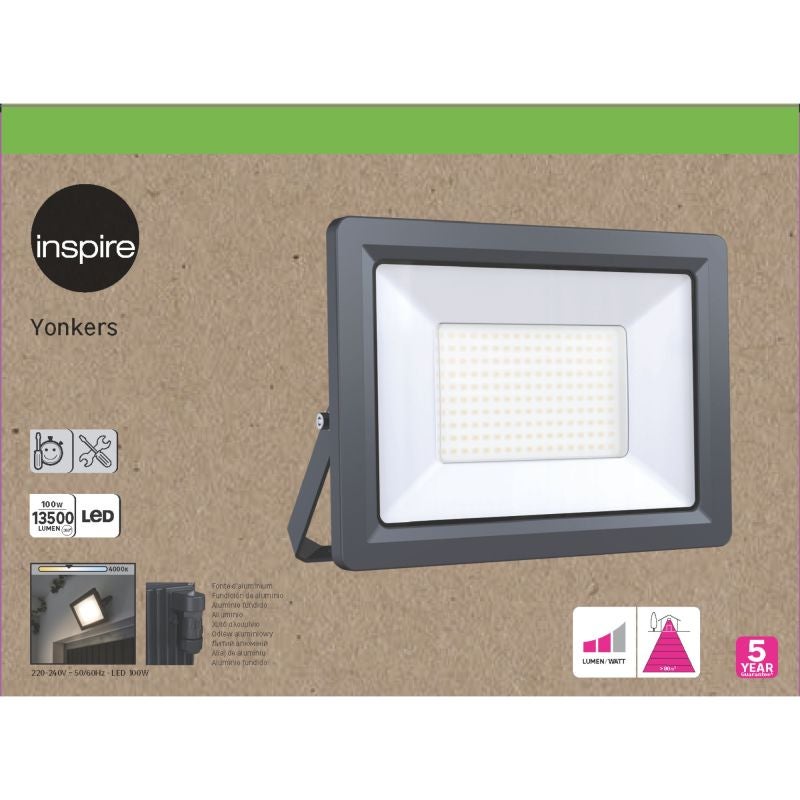 Proiector LED Yonkers, 100 W, 13500 lm, IP65, gri