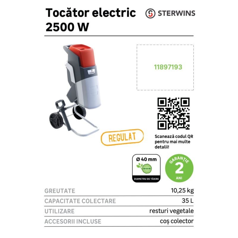 Tocator resturi vegetale Sterwins, electric, 2500 W