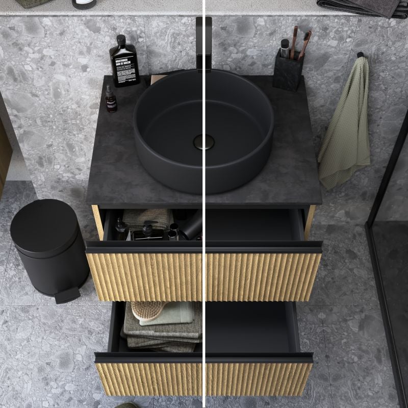 Baza pentru lavoar cu sertare Sensea Studio, 60 x 58 x 48.1 cm, stejar ...