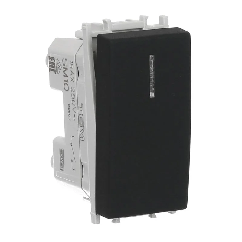 Intrerupator simplu Tem Modul, modular, cu led, IP20, negru