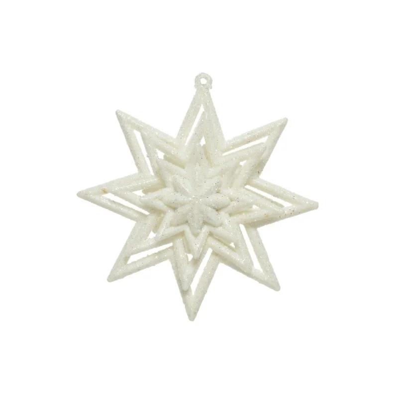 Decoratiune Craciun, pentru brad, model stea, plastic, inaltime 11 cm, alb