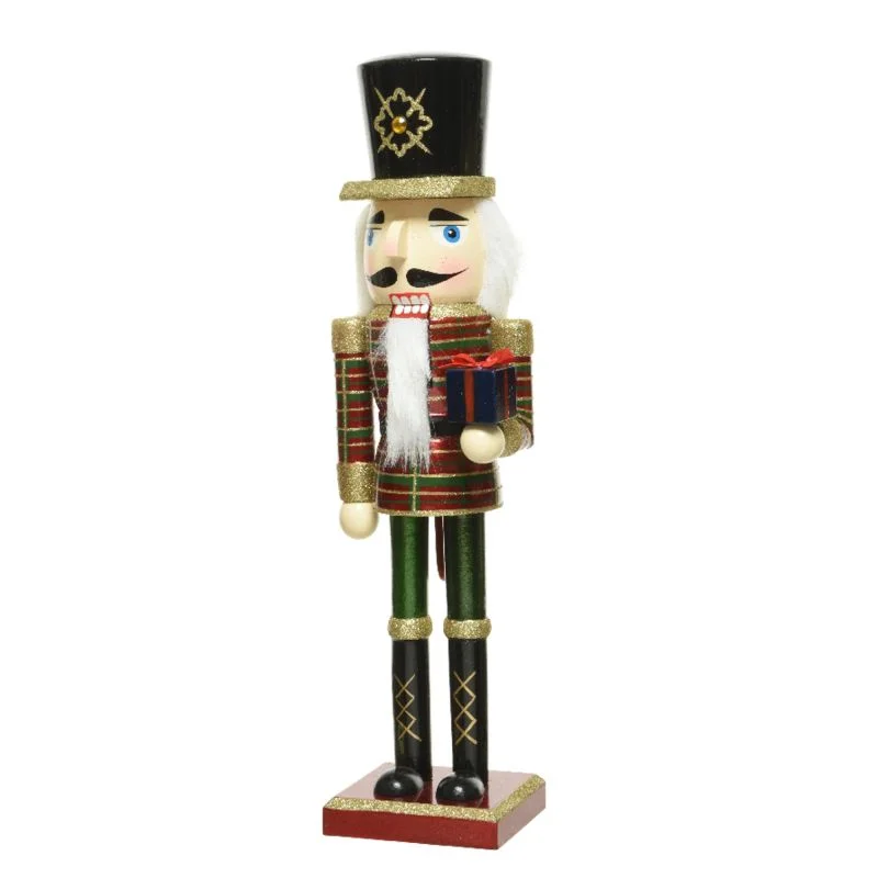 Decoratiune Craciun, model spargator de nuci, cu cadou, lemn, inaltime ...