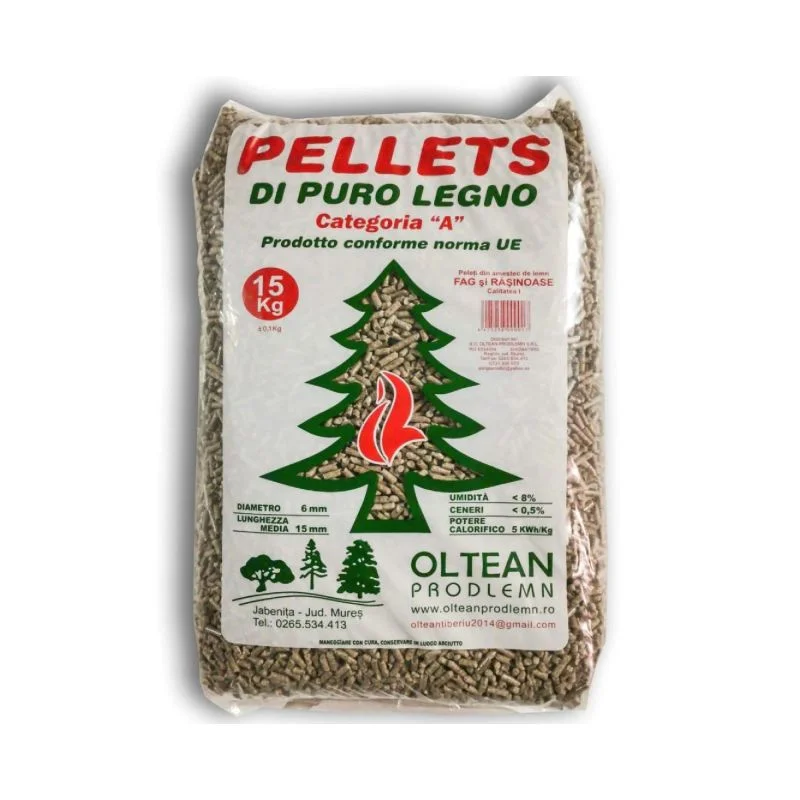 Peleti premium din lemn, fag si rasinoase, 1 palet (70 saci x 15 kg)