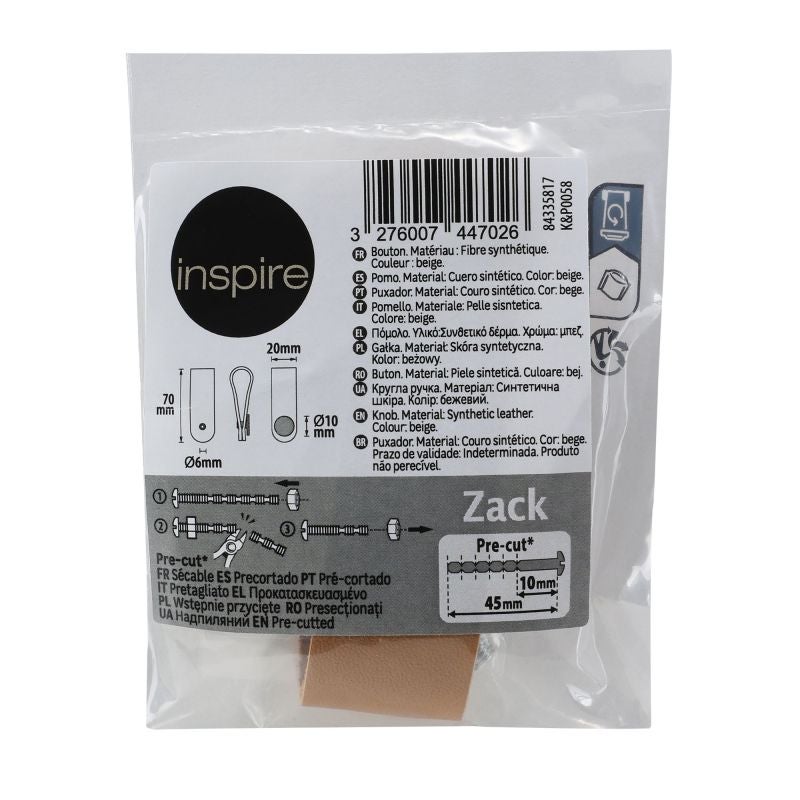 Buton mobila Inspire Zack, 70 mm, piele, maro
