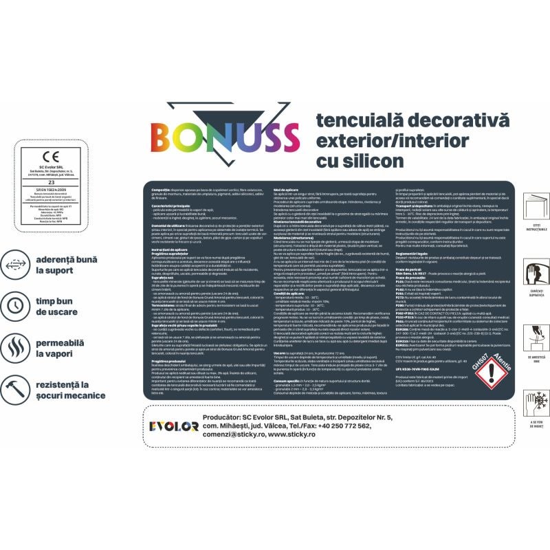 Tencuiala decorativa structurata cu silicon Bonuss, gri grafit, 2 mm ...
