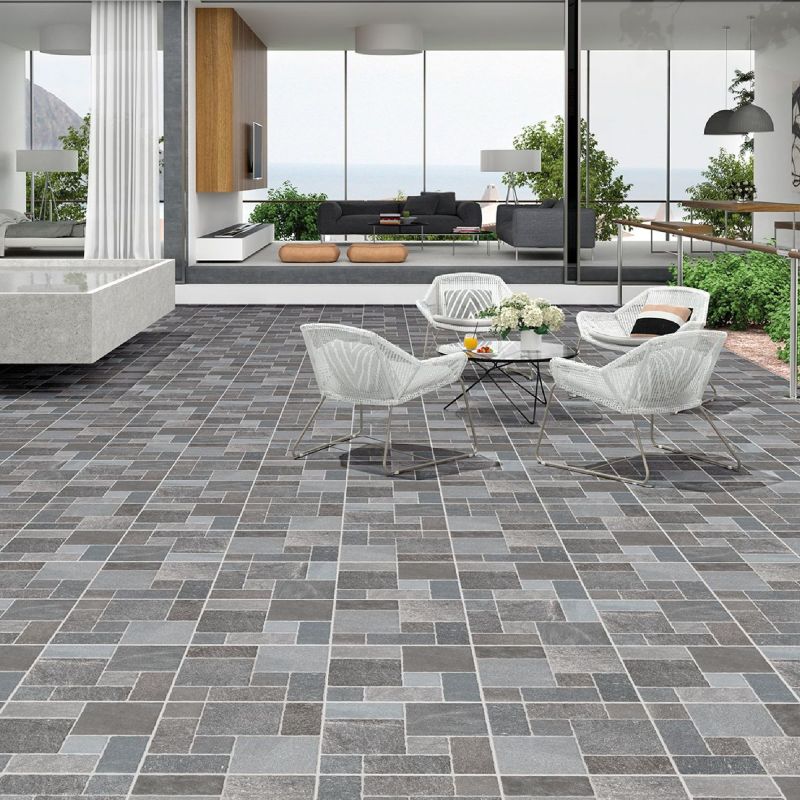 Gresie exterior portelanata, 45 x 45 cm, Rua Marengo, aspect piatra naturala, gri, mata