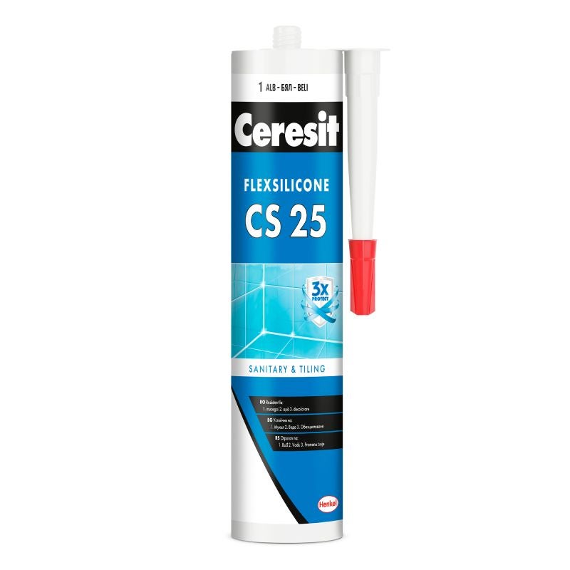 Silicon sanitar Ceresit CS25, pentru baie si bucatarie, alb, 280 ml