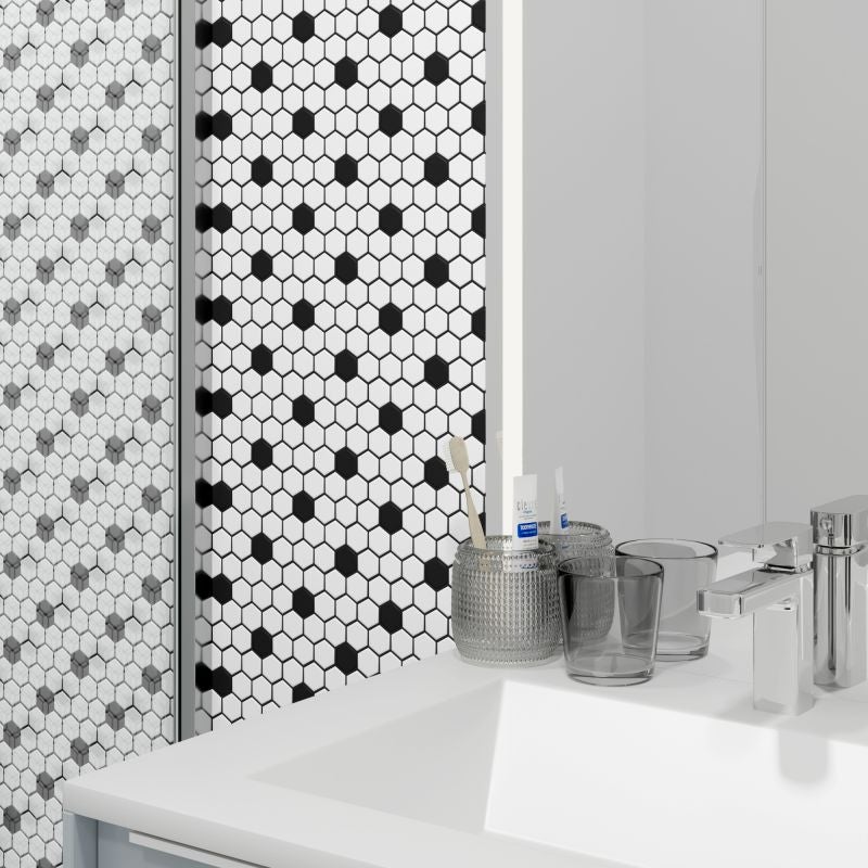Mozaic din ceramica 30 x 26 cm, Artens Hexa, alb negru