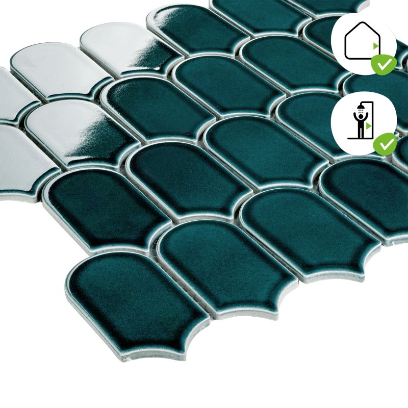 Mozaic din ceramica 28.5 x 29.75 cm, Artens Seashell, verde