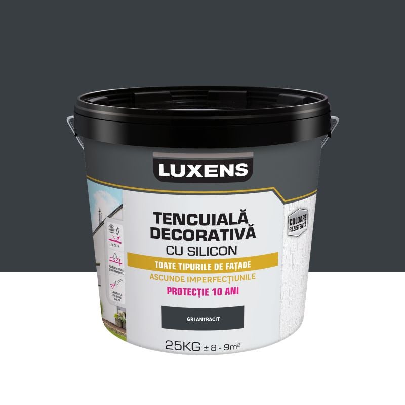 Tencuiala decorativa structurata cu silicon Luxens, gri antracit, 2 mm, aspect scoarta de copac ...