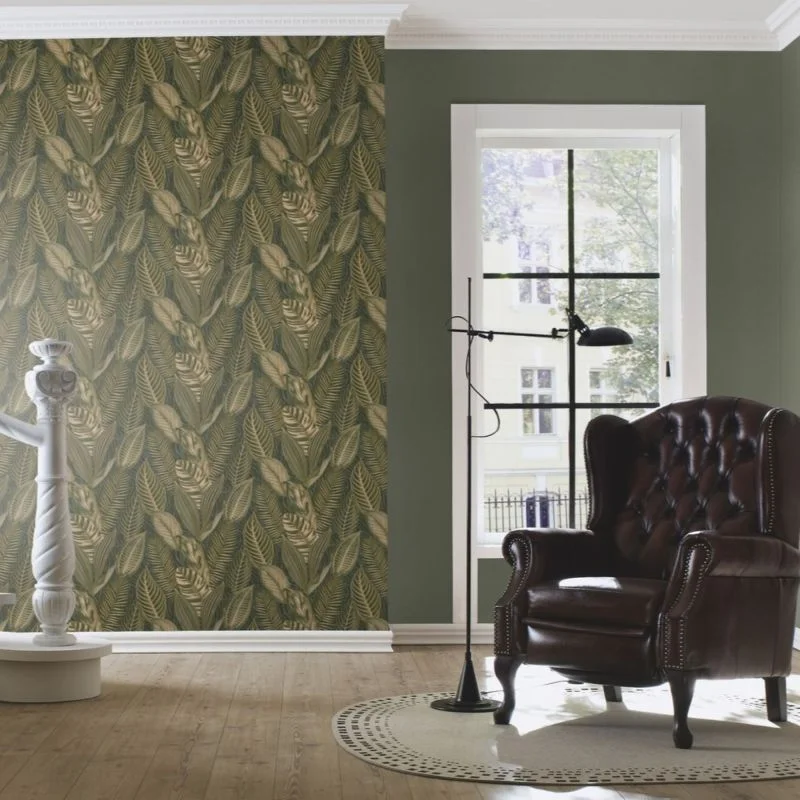 Tapet vinil model frunze, verde inchis, rola 10 x 0.53 m