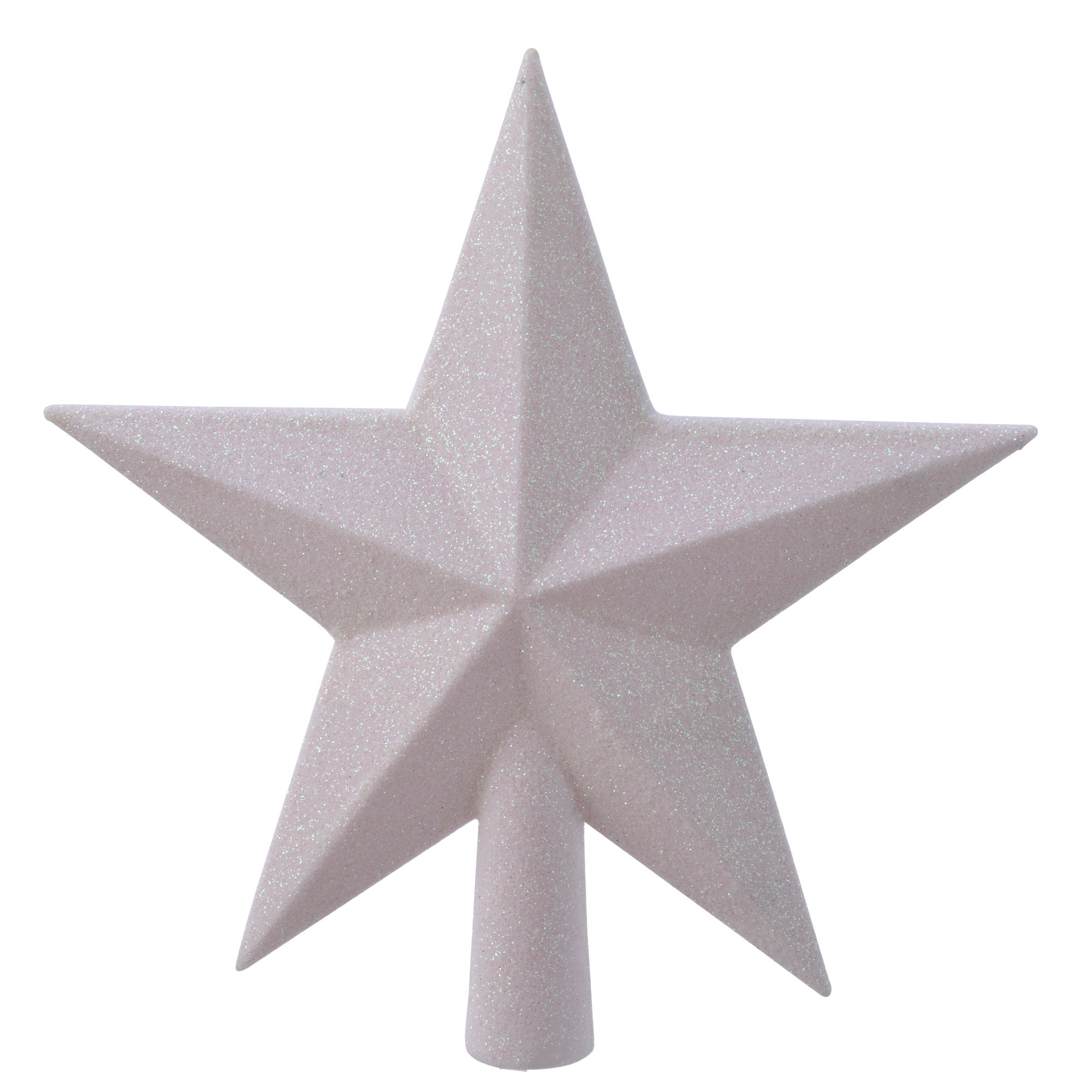 Varf de brad, forma stea, polistiren, inaltime 19 cm, alb, sclipici