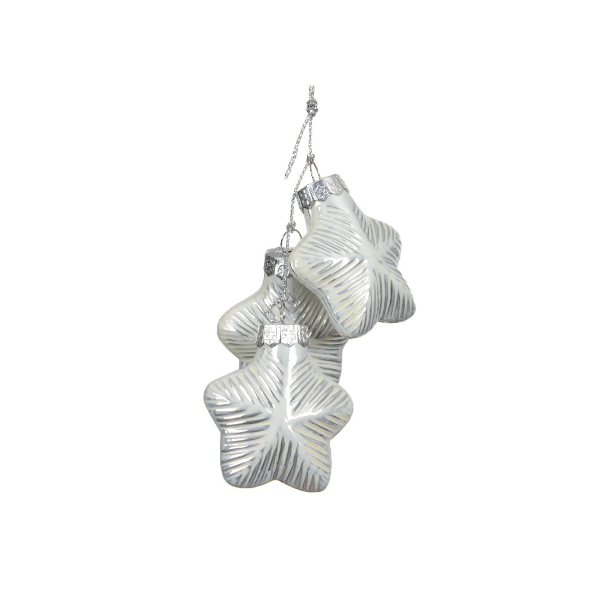 Globuri de Craciun, pentru brad, forma stea, sticla, Ø 4.7 cm, alb (set ...