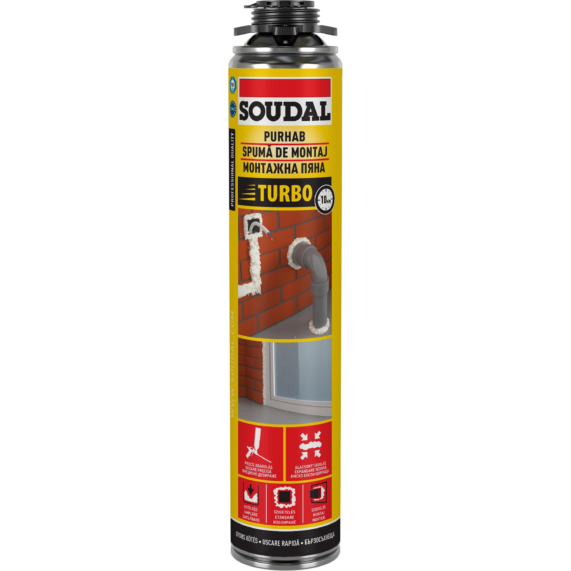 Spuma poliuretanica pentru izolare termica Soudal Turbo, aplicare cu pistol, 750 ml