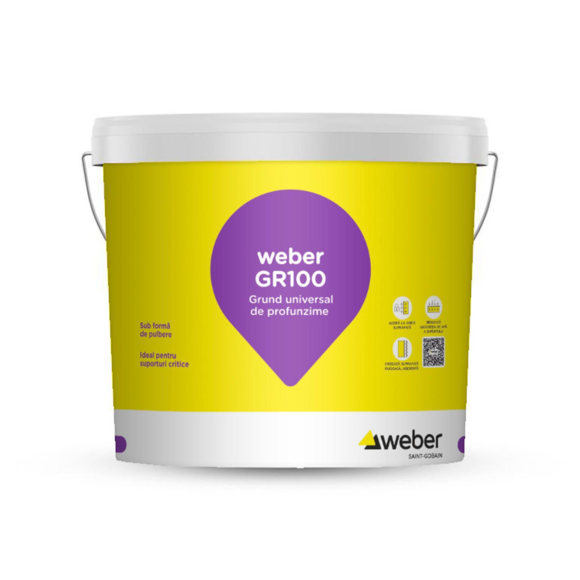 Grund universal de profunzime, interior/exterior, Weber GR100, gri, 5 kg