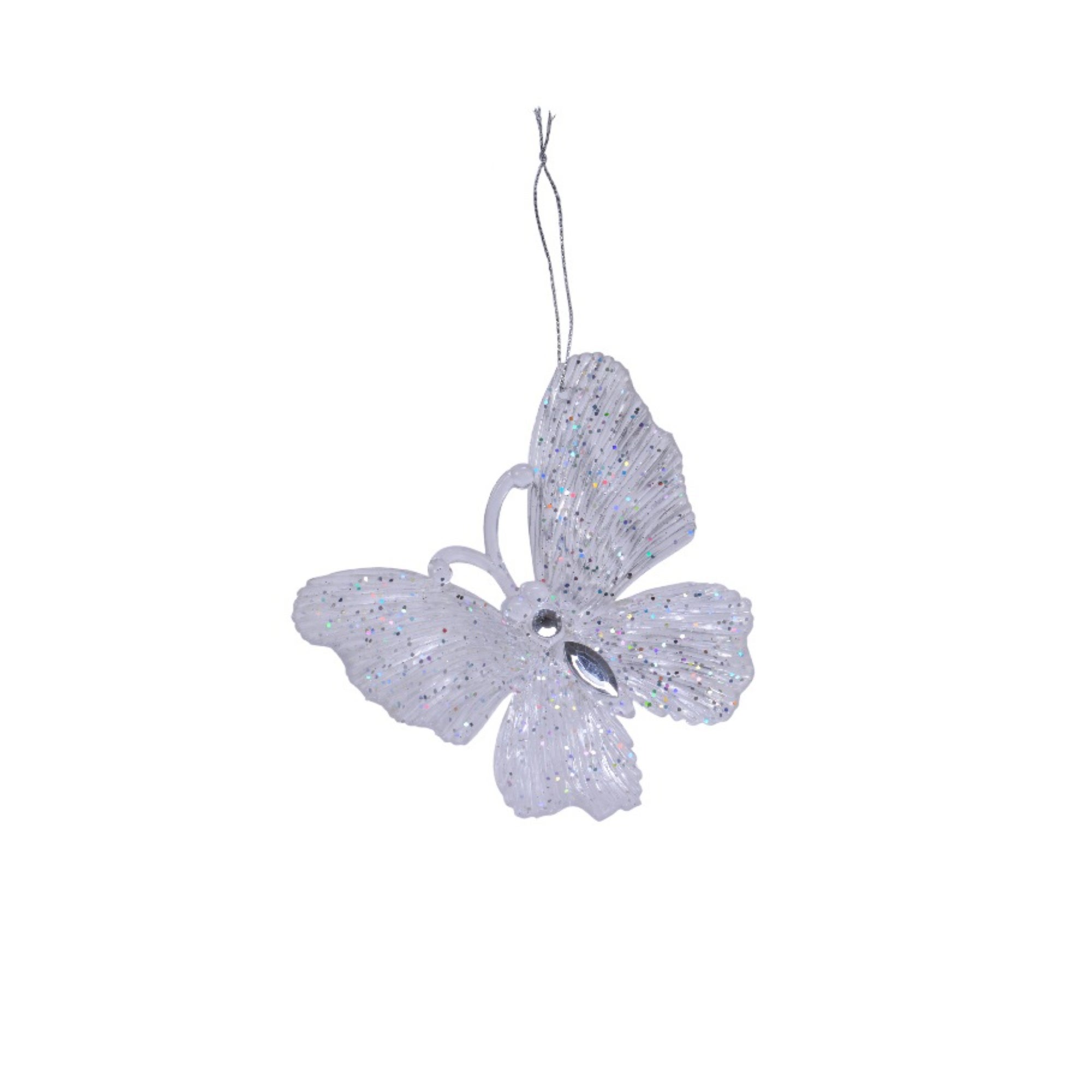 Decoratiune Craciun, pentru brad, forma fluture sketched, Ø 11 cm, alb