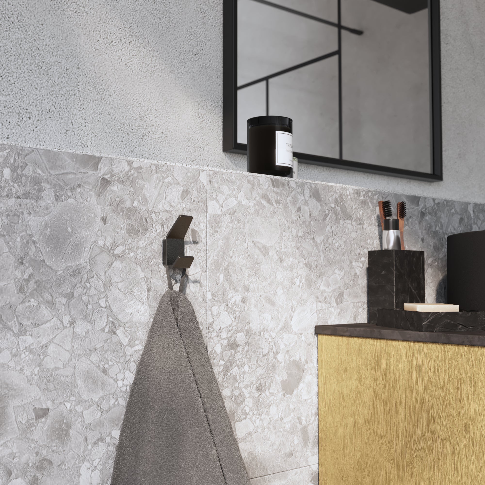 Cuier baie, pentru prosop, Sensea Studio, 2 agatatori, din otel, fixare ...