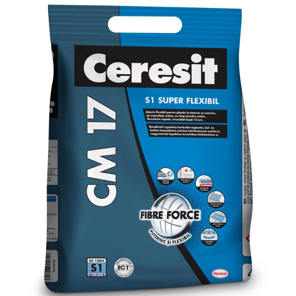 Adeziv super flexibil placari ceramice, interior/exterior, Ceresit CM17, gri, 5 kg