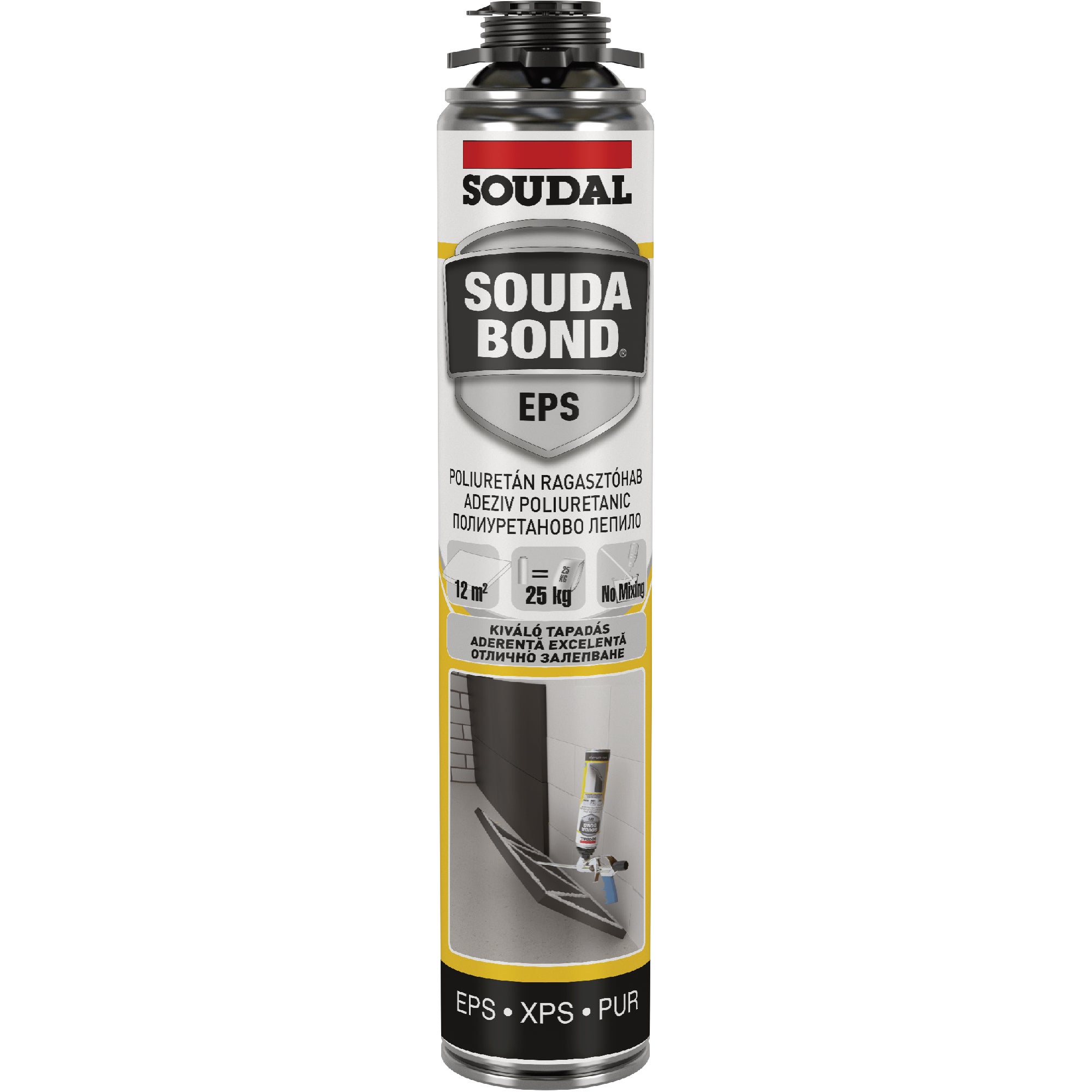 Spuma poliuretanica adeziva Soudal, aplicare cu pistol, 750 ml