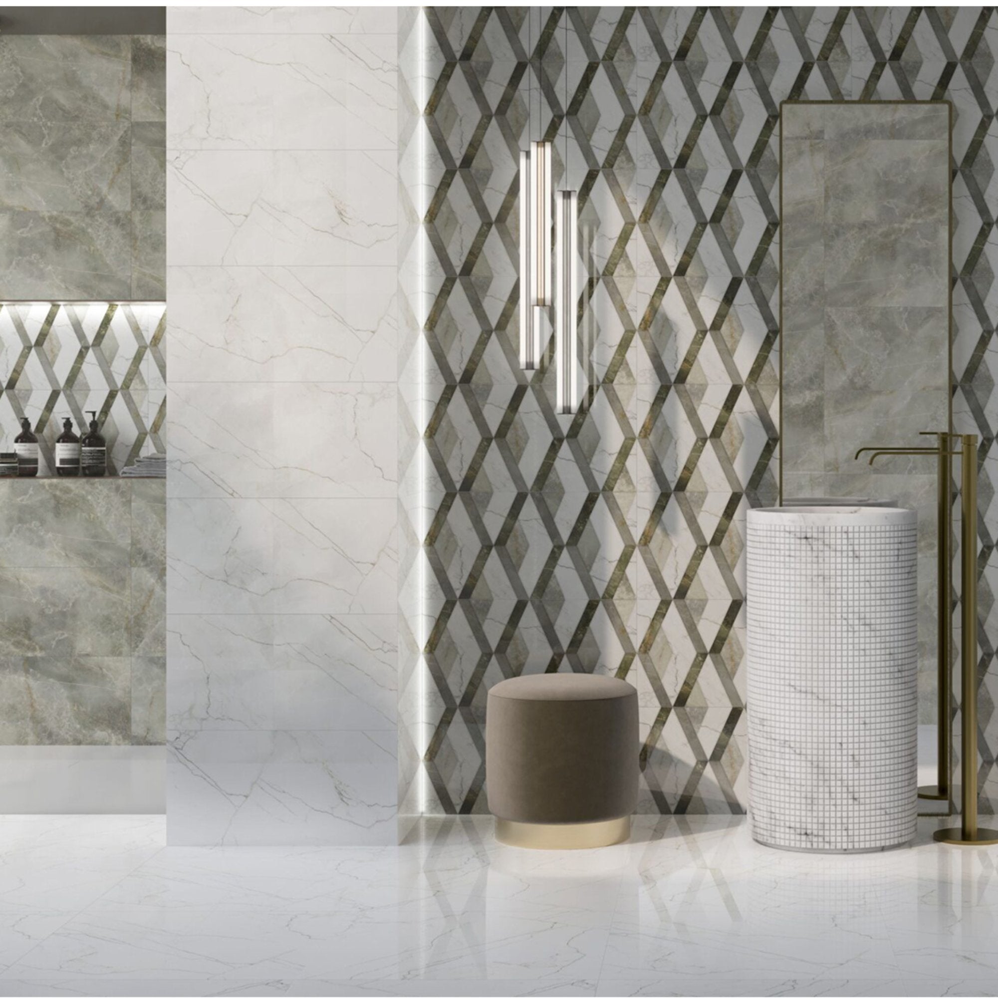 Faianta 30 x 60 cm, Catalina Geometric, aspect marmura, verde, lucios