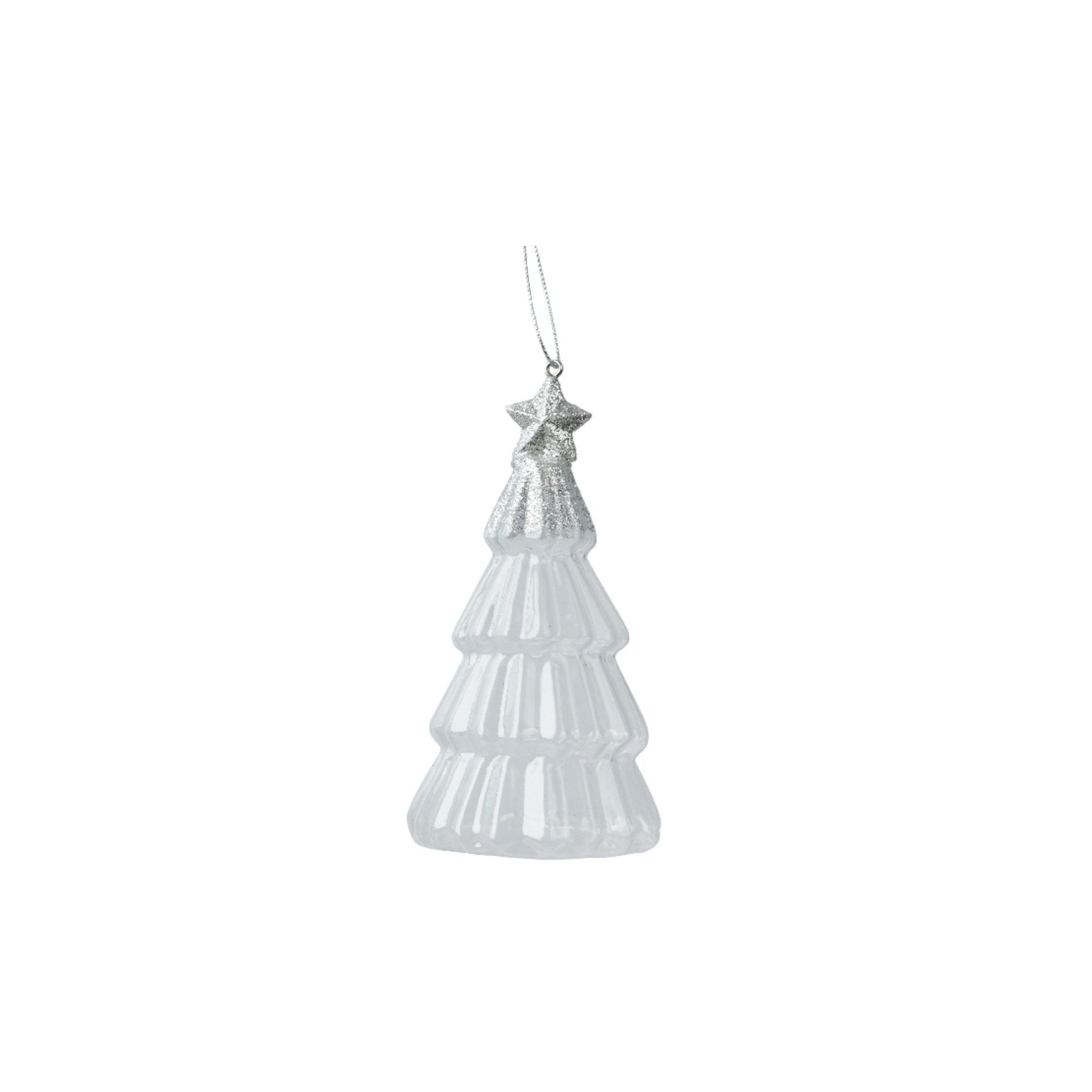 Glob de Craciun, pentru brad, forma brad, sticla, inaltime 12.6 cm, alb