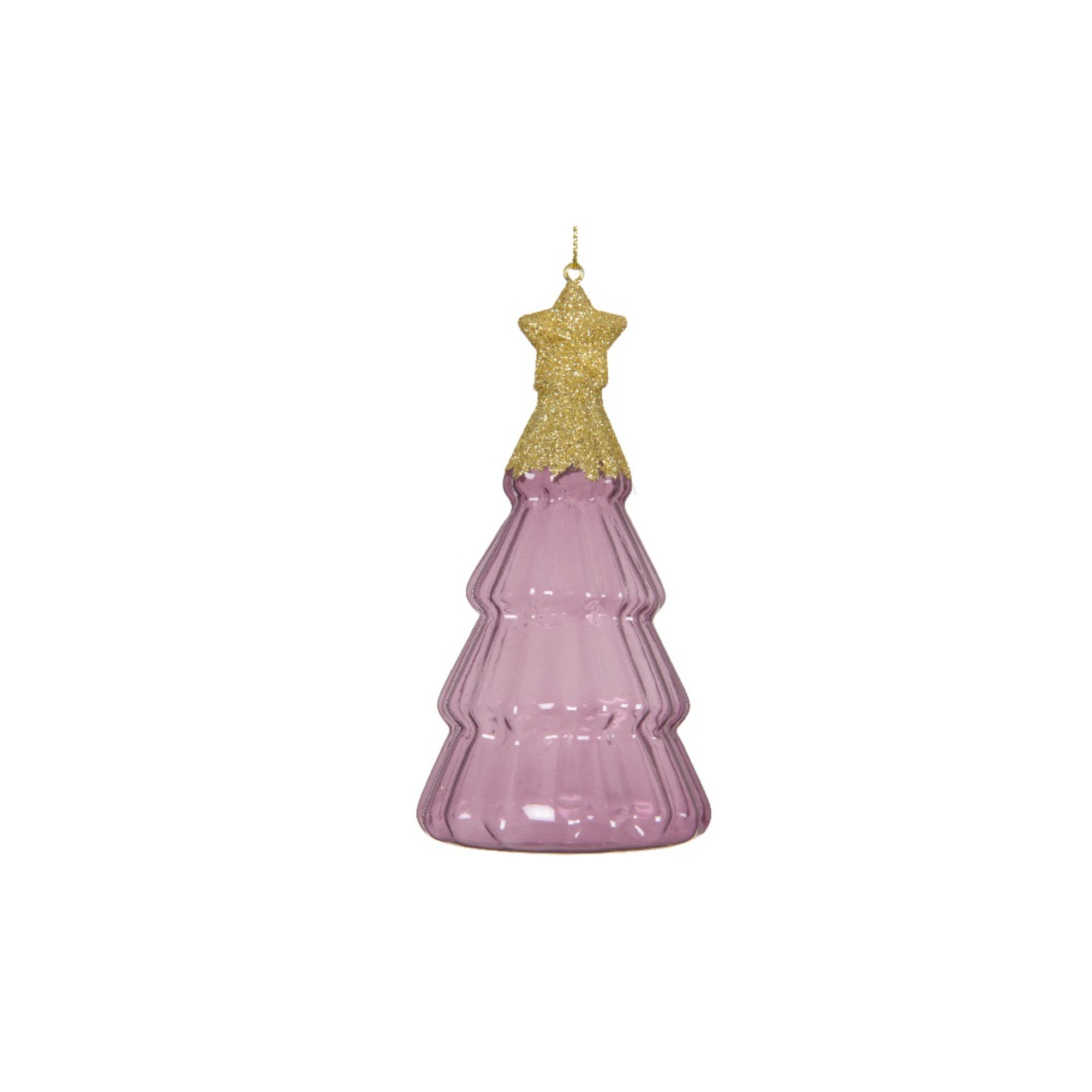 Glob de Craciun, pentru brad, forma brad, sticla, inaltime 12.6 cm, roz ...