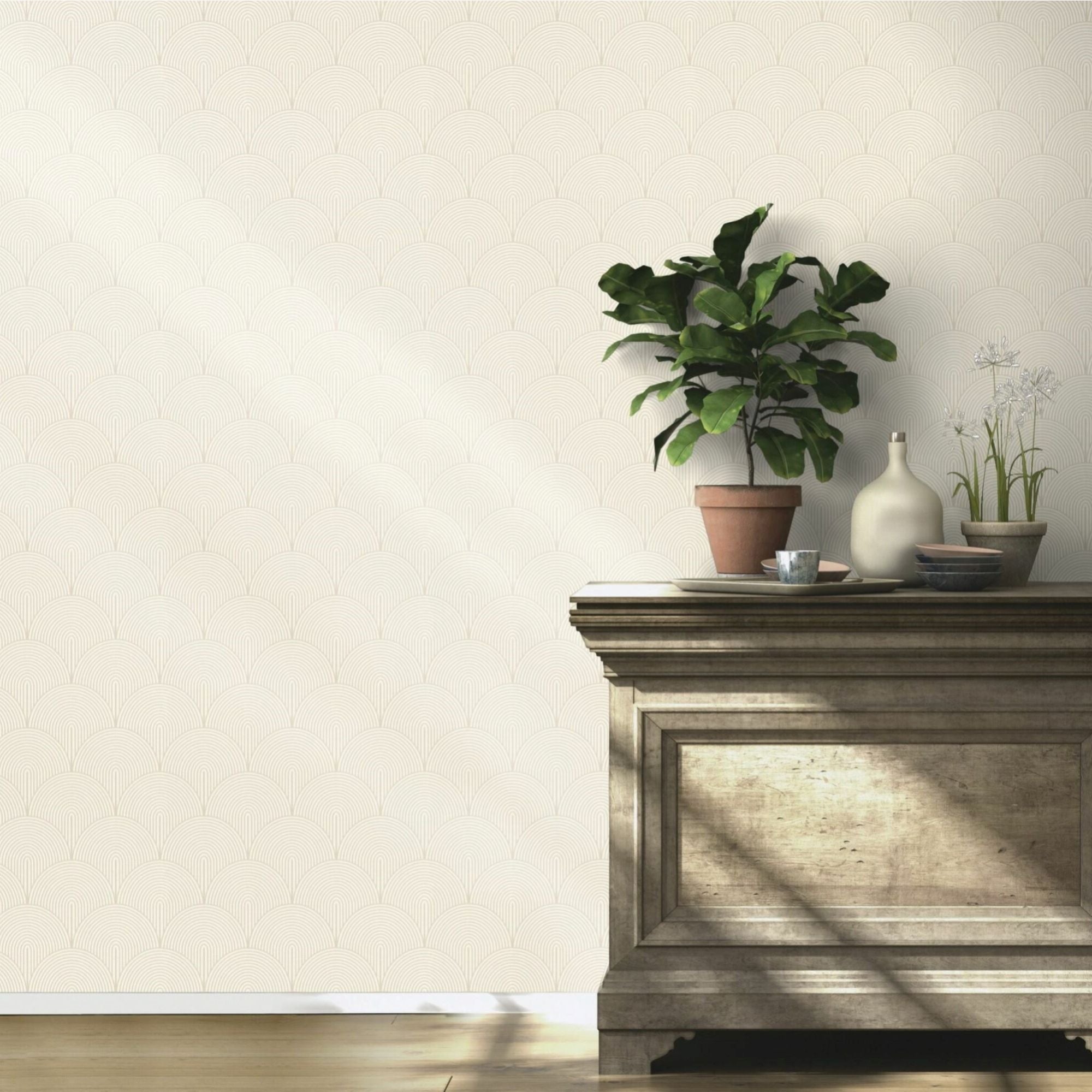 Tapet vinil Arcade, model geometric, gri/crem, rola 10 x 0.53 m