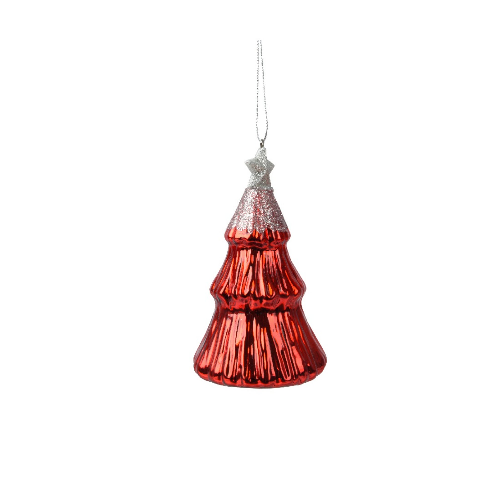 Glob de Craciun, pentru brad, forma brad, sticla, inaltime 12.6 cm, rosu