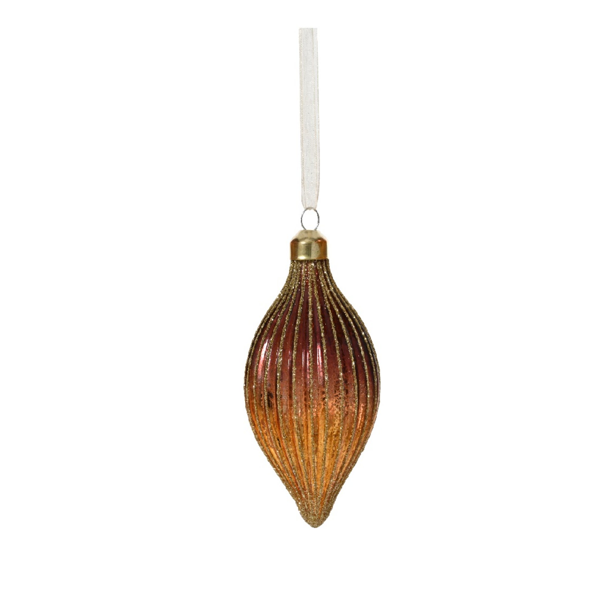 Glob de Craciun, pentru brad, forma oval, model cu linii si sclipici ...