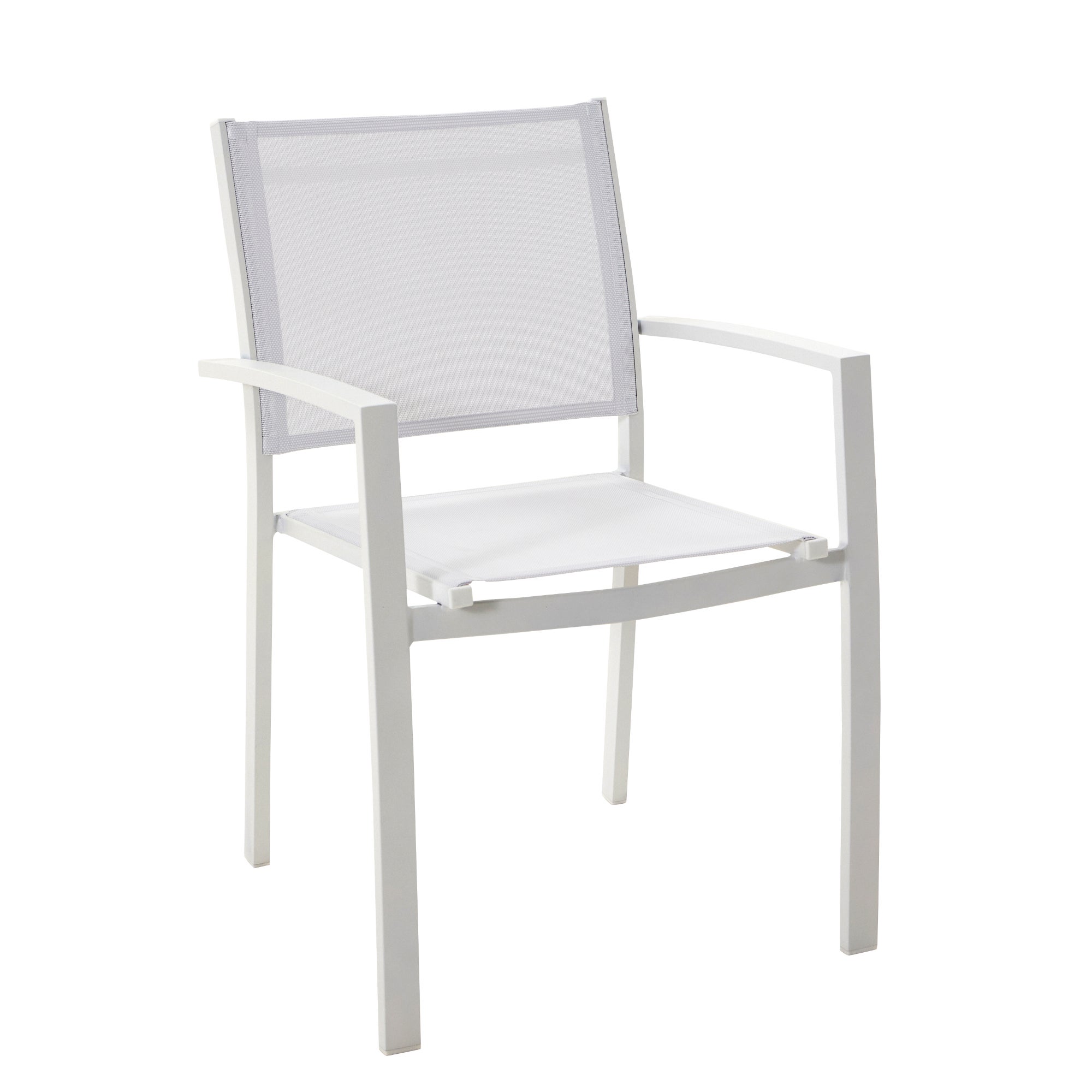 Scaun gradina, Naterial Lyra Beta, cu brate, aluminiu/textilen, alb