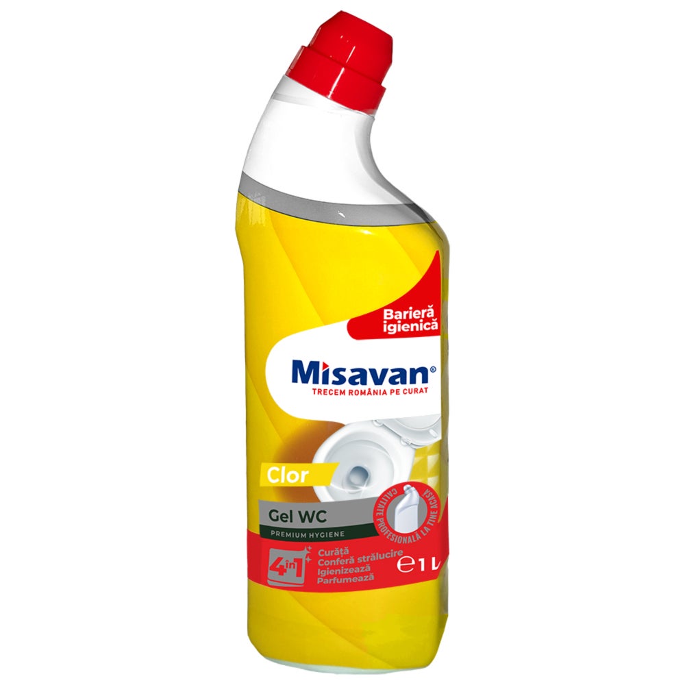 Gel cu clor pentru curatarea vasului WC, Misavan 4 in 1, 1 L, parfum ...