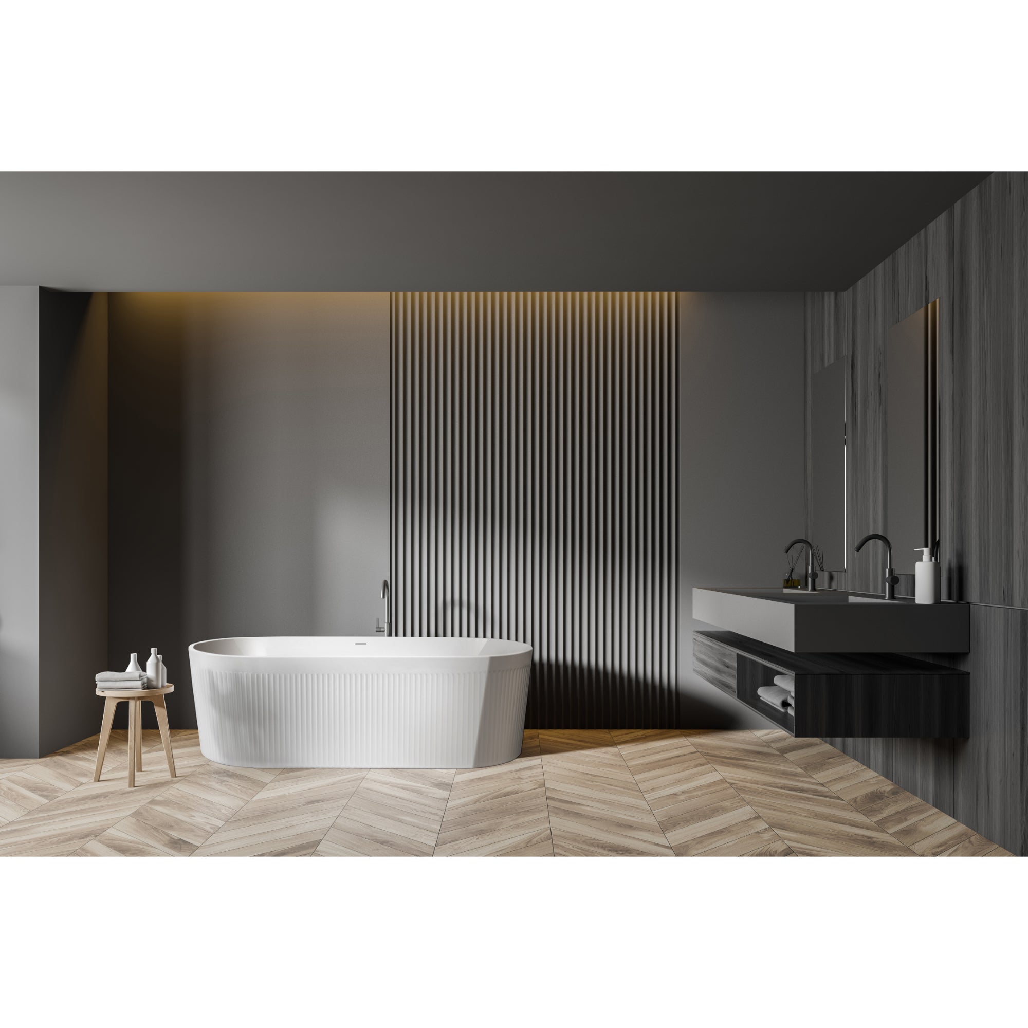 Cada freestanding Evia riflata, acril, 170 x 80 cm, alba