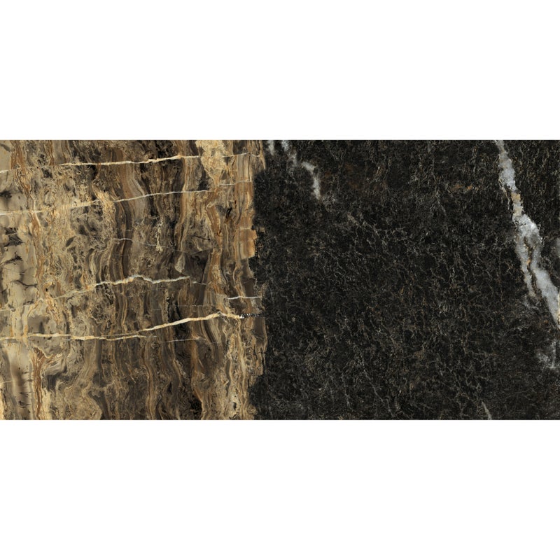 Gresie interior, 60 x 120 cm, Black Soil, aspect marmura, negru, lucios